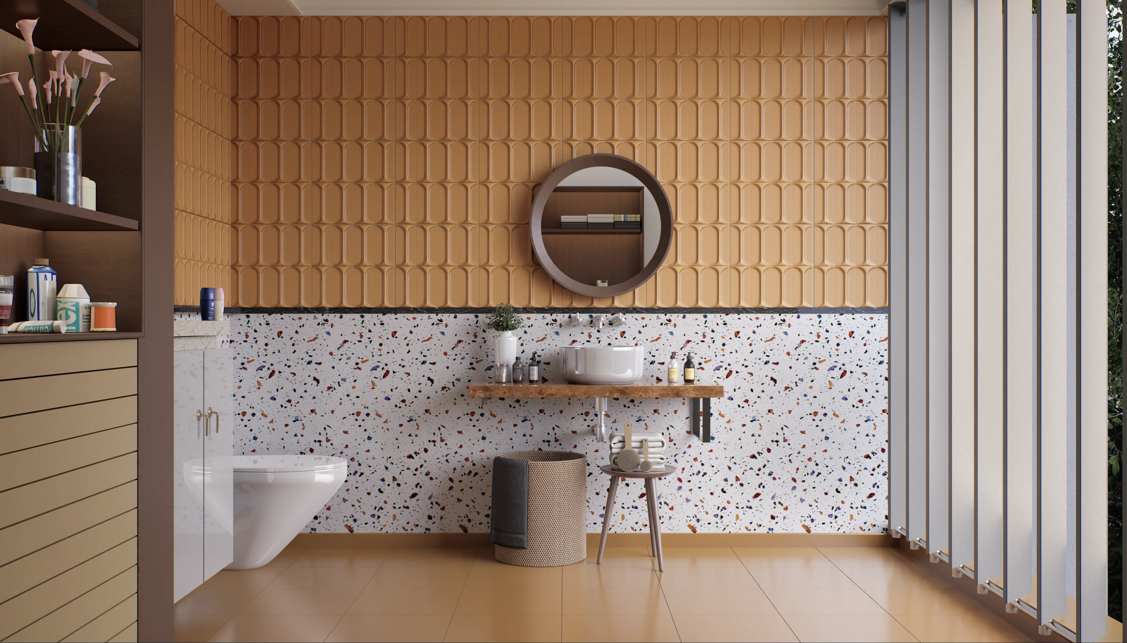 Modern Bathroom with Terrazzo and Textured Tiles