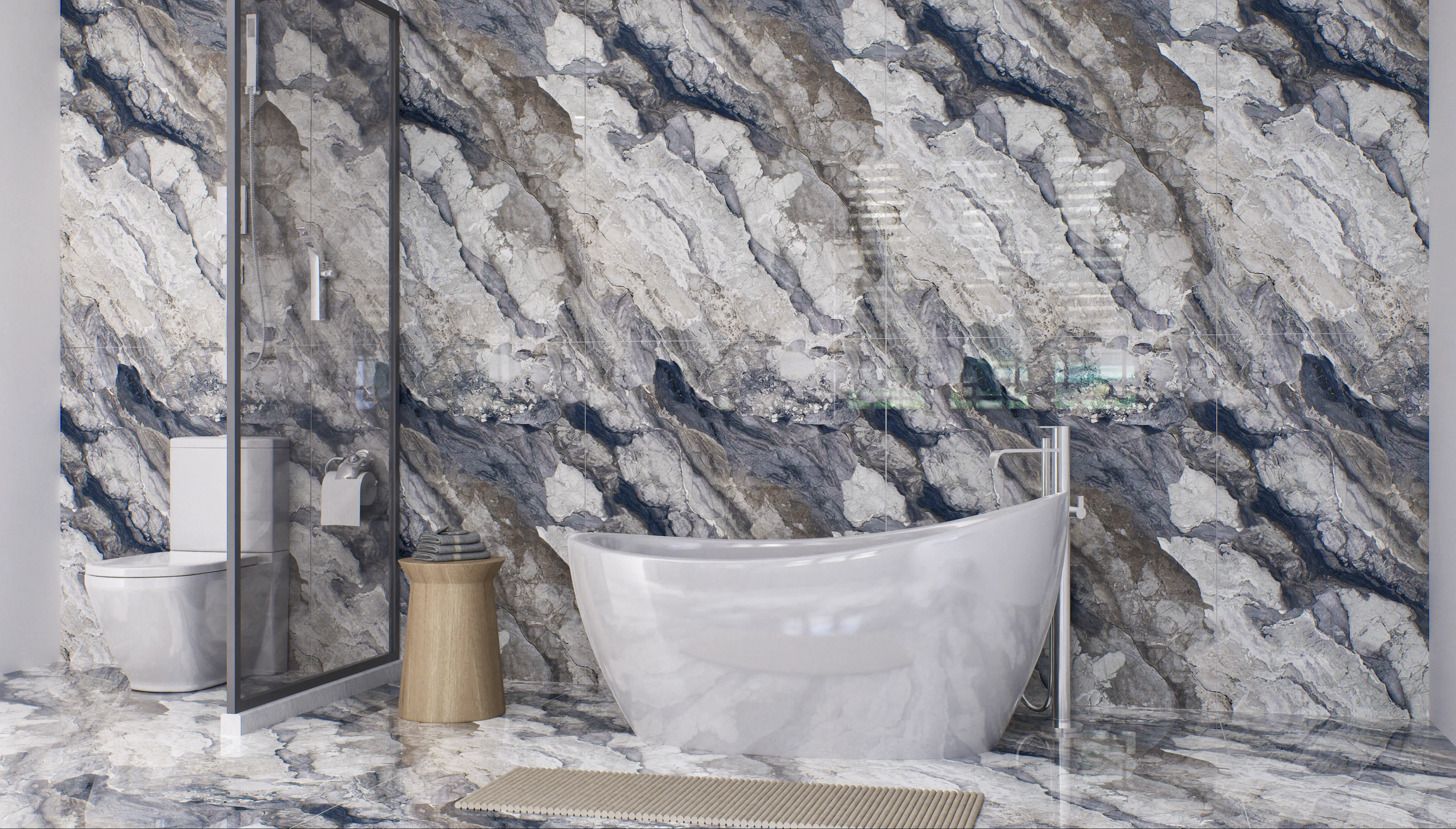 Luxurious Bathroom with Dramatic Marble Design