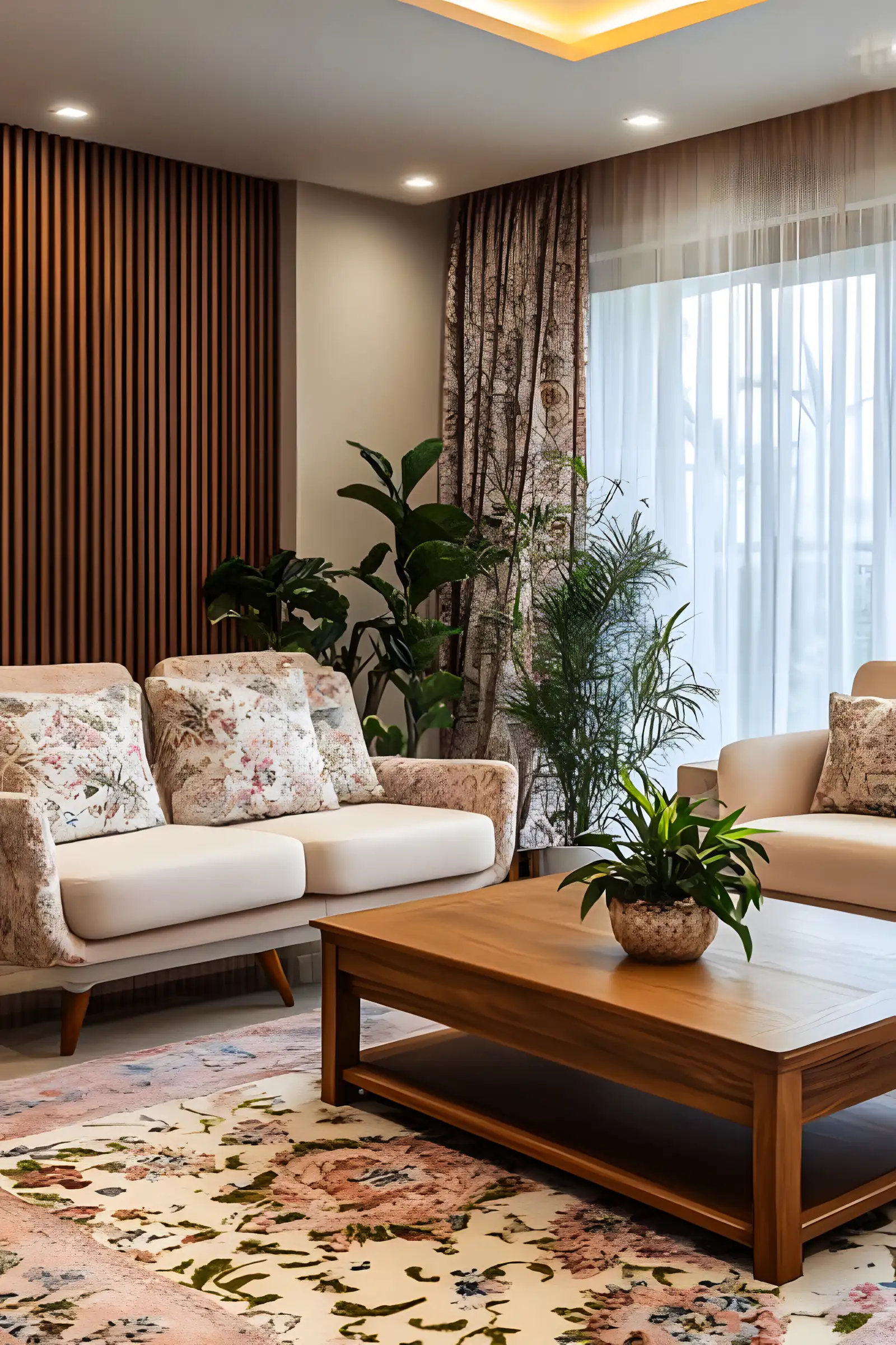 Attractive Living Room With Fluted Wooden Louvers