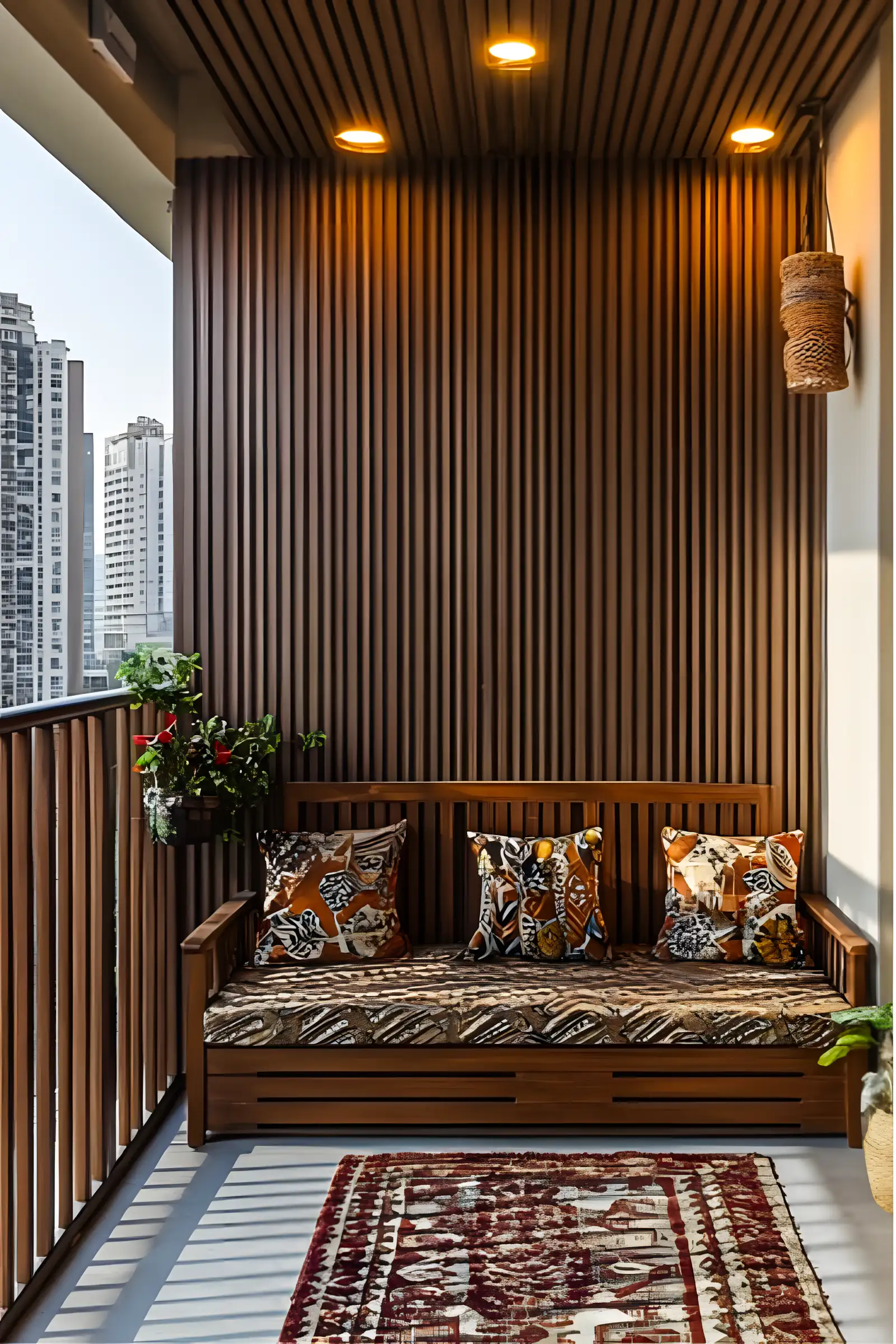 Balcony With Attractive Wooden Paneling