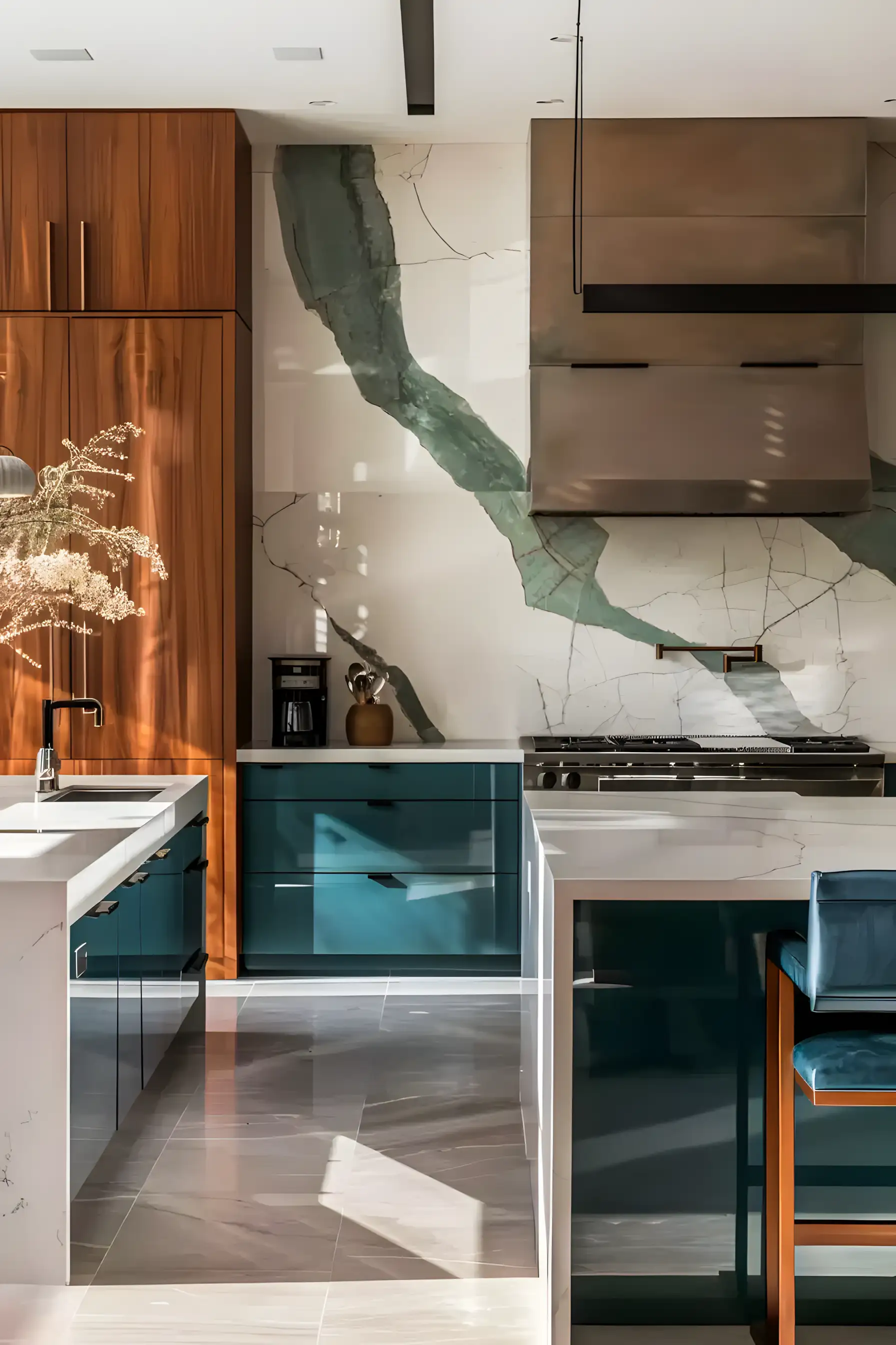 Elegant Kitchen With Blue Laminate Drawers
