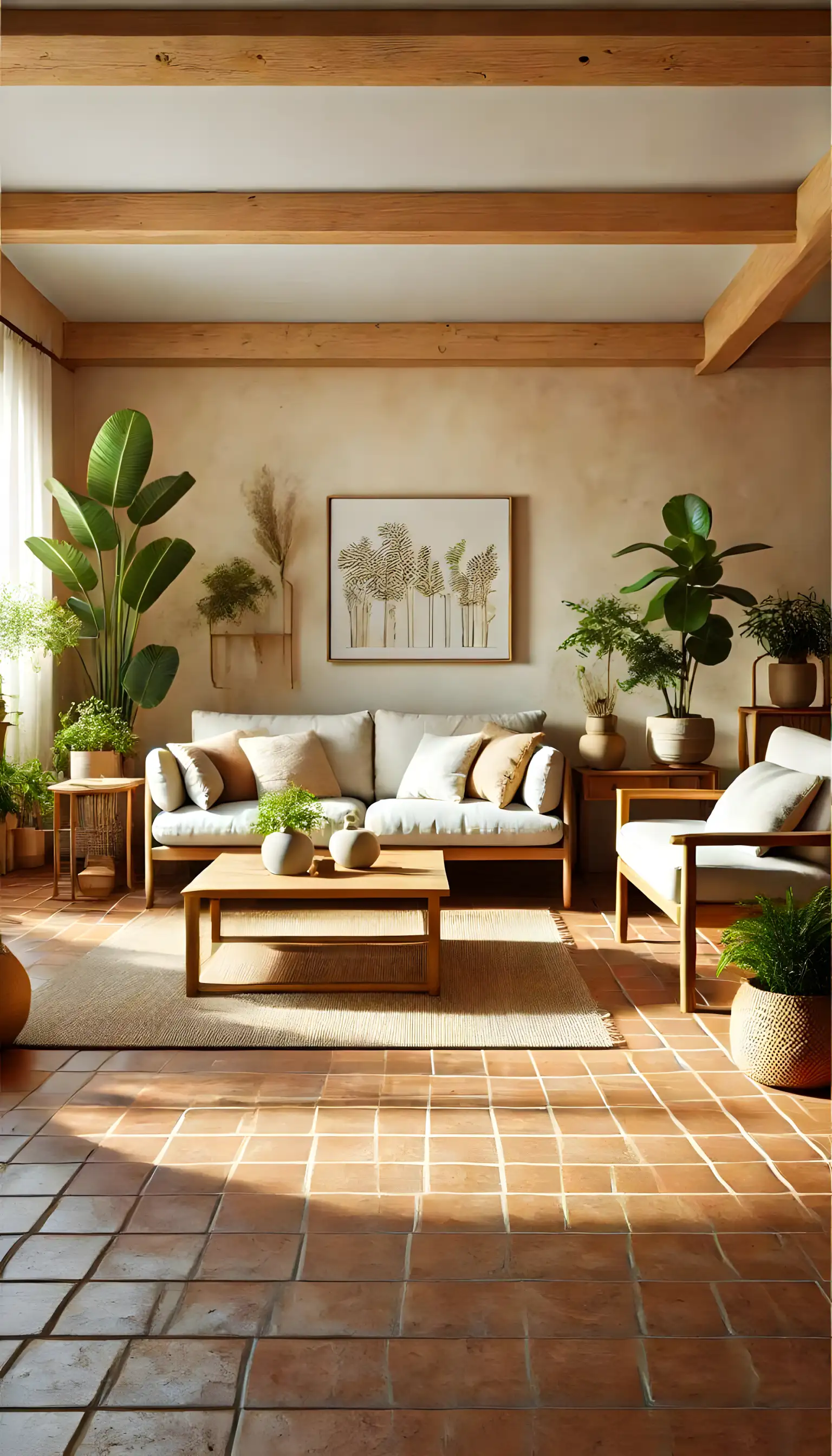 Inviting Living Room with Earthy Terracotta Tiles