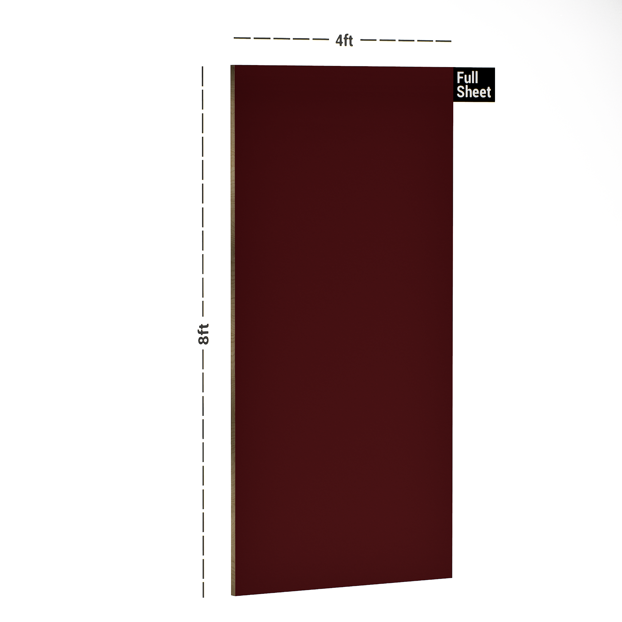LR 108 Ming Red 8 ft x 4 ft Plain Color Finish Acrylic Laminate - 1.25 ...