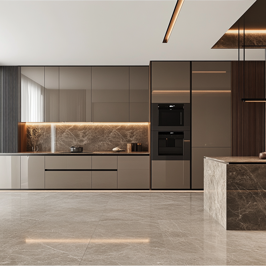 Luxury Redefined: Exquisite Kitchen with Marble Highlights and Dark ...