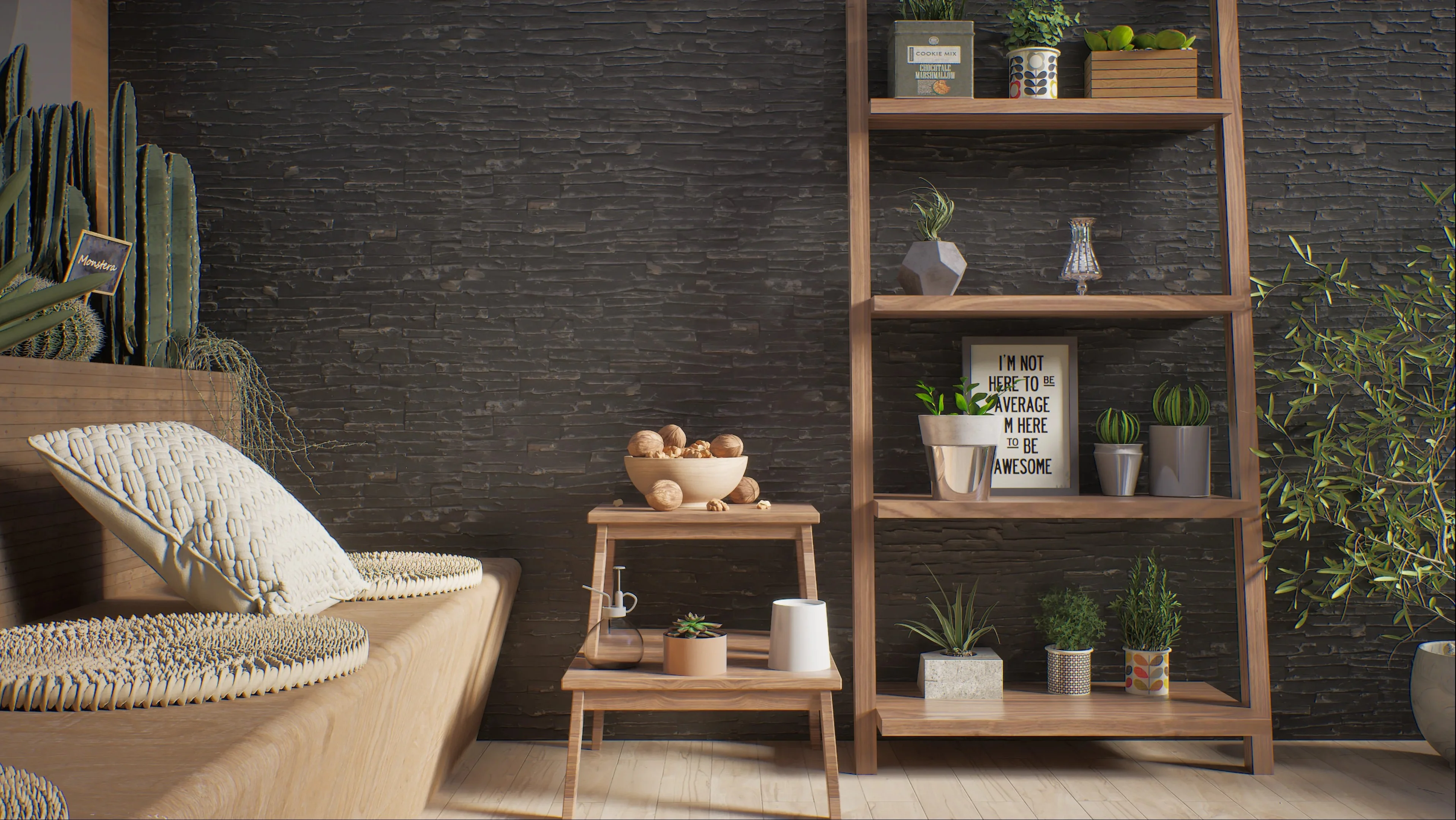 Outdoor Patio with Modern Gray and White Brick Accent Stone Wall Cladding