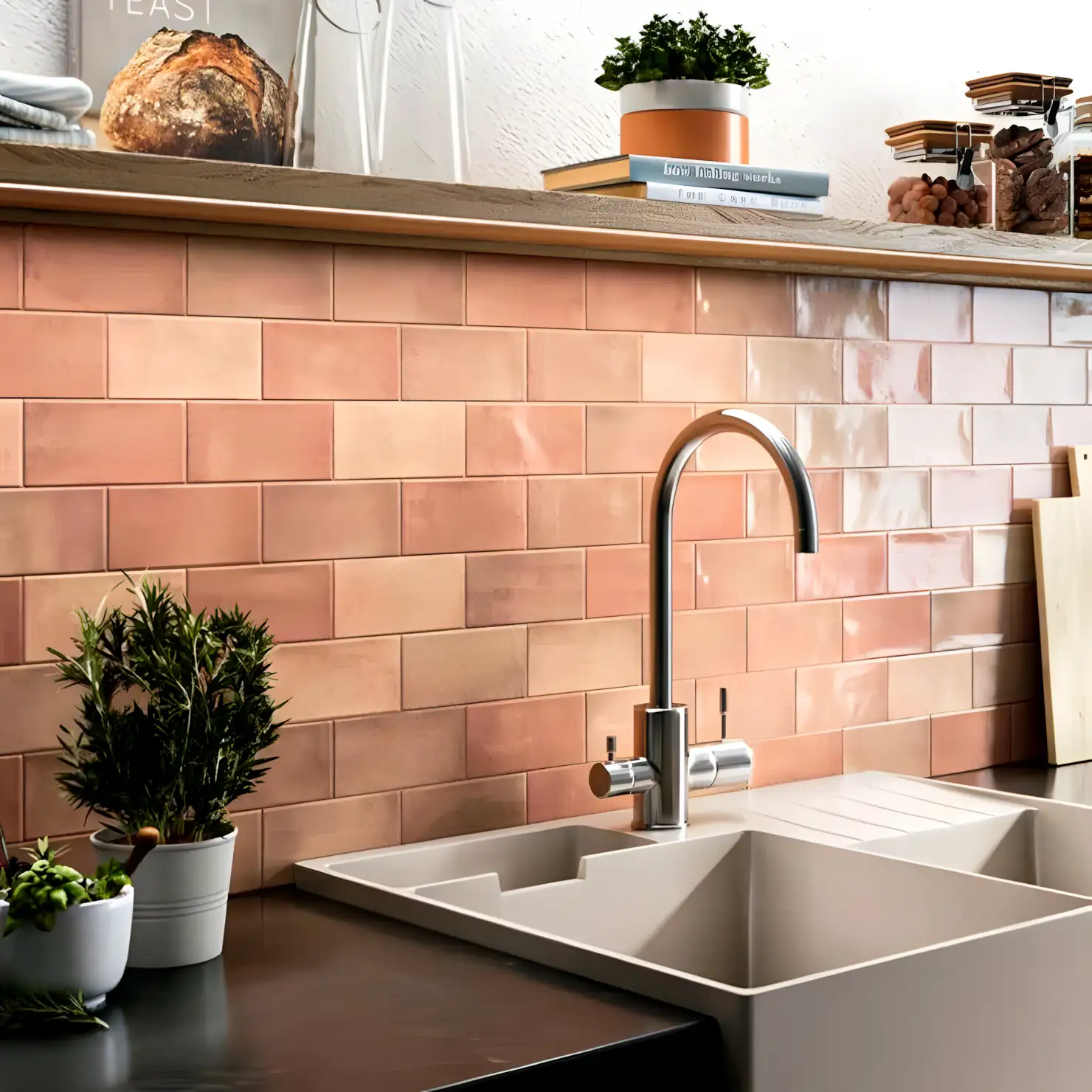 Rustic Charm: Copper-Toned Kitchen Backsplash