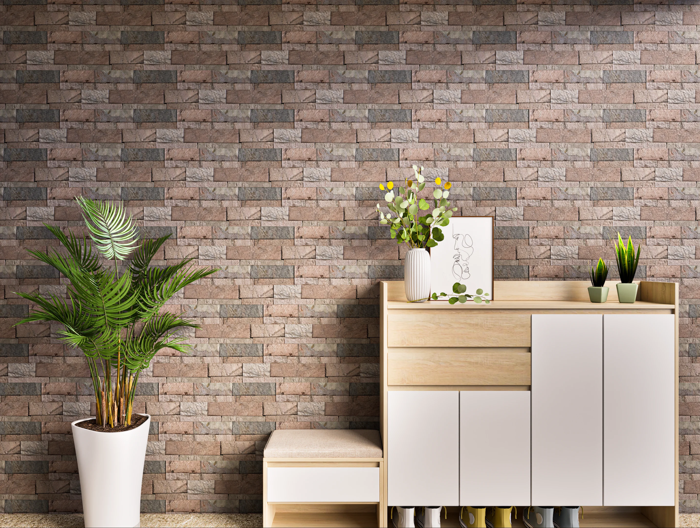 Rustic Entryway with Natural Textured Stone Wall