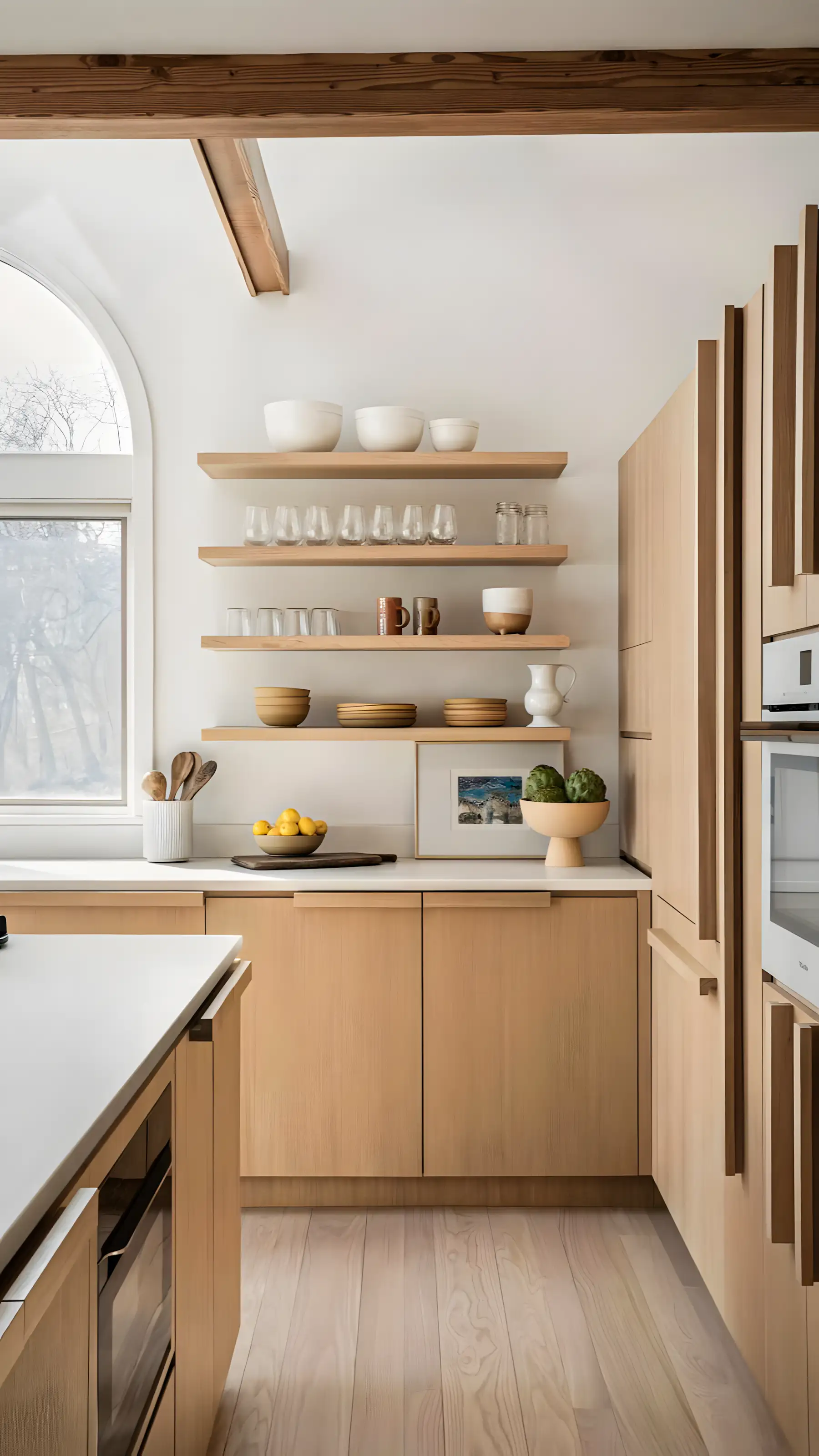Scandinavian Kitchen with Open Shelving and Natural Tones