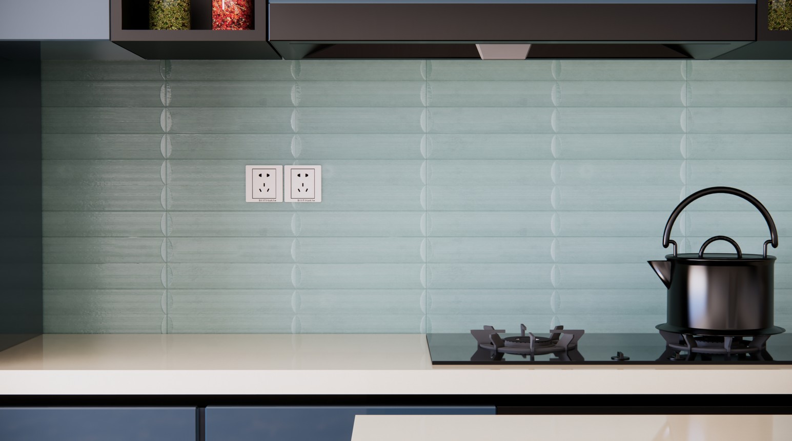 Soft Aqua Fluted Kitchen Tiles for a Fresh & Modern Look