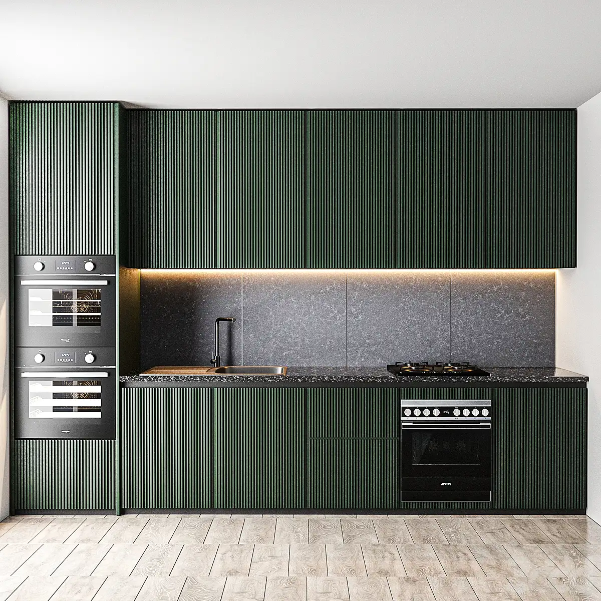 Textured Dark Green Kitchen with Modern Appliances