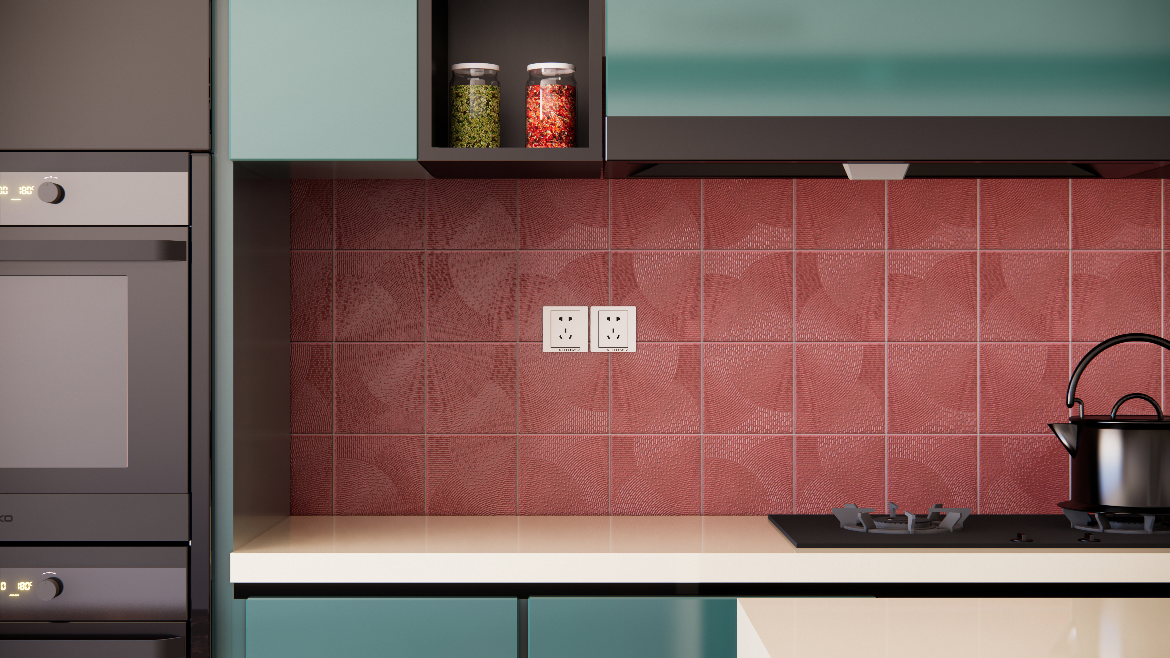 Textured Red Ceramic Tiles for a Bold Kitchen Backsplash