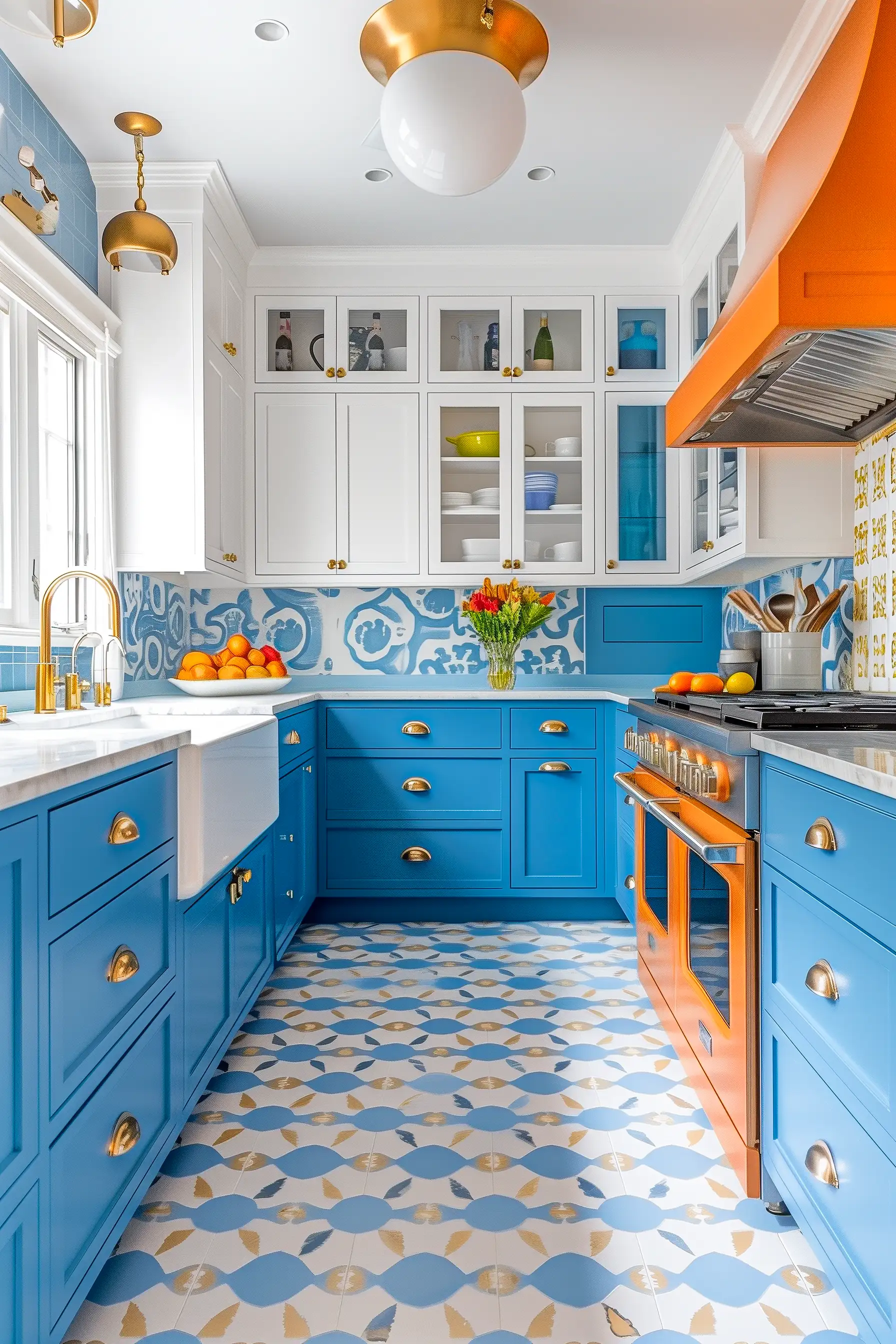 Vibrant Mediterranean Kitchen with Blue and Orange Accents